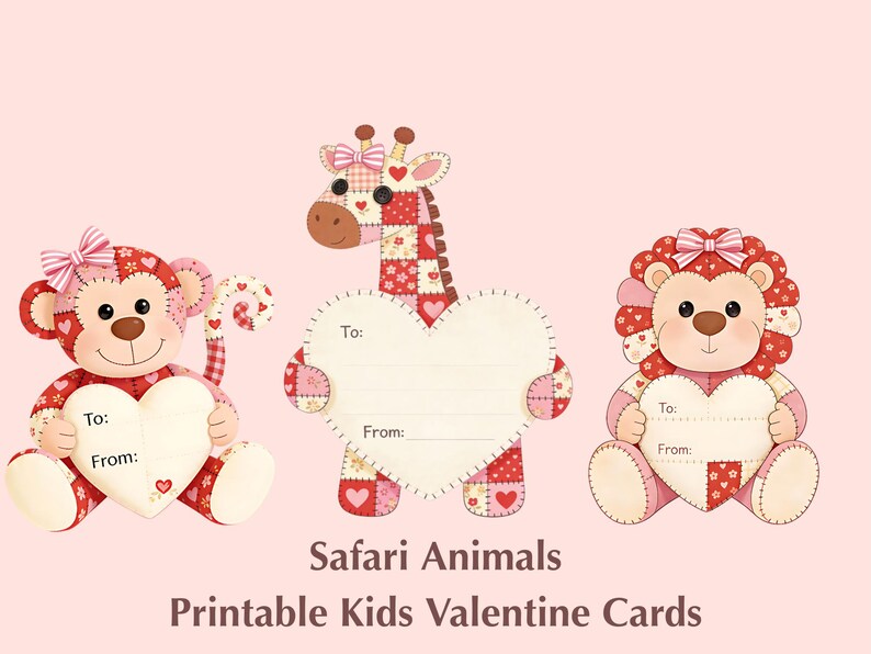 Safari Animal Valentine Cards Printable | Cute Kids Valentine Cards PDF ...