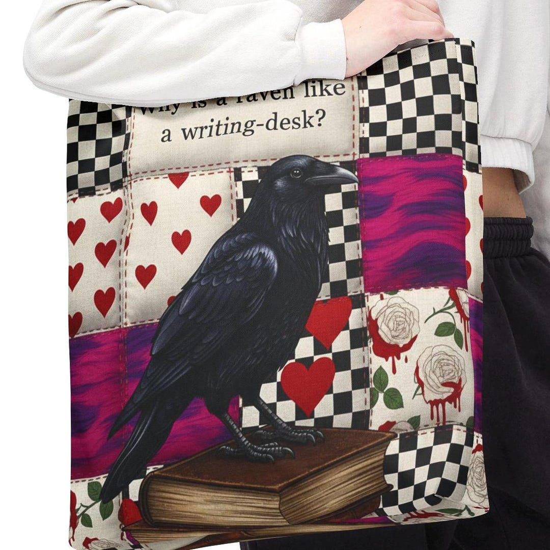Alice in Wonderland Raven Tote Bag, Patchwork Reader Gift - Etsy