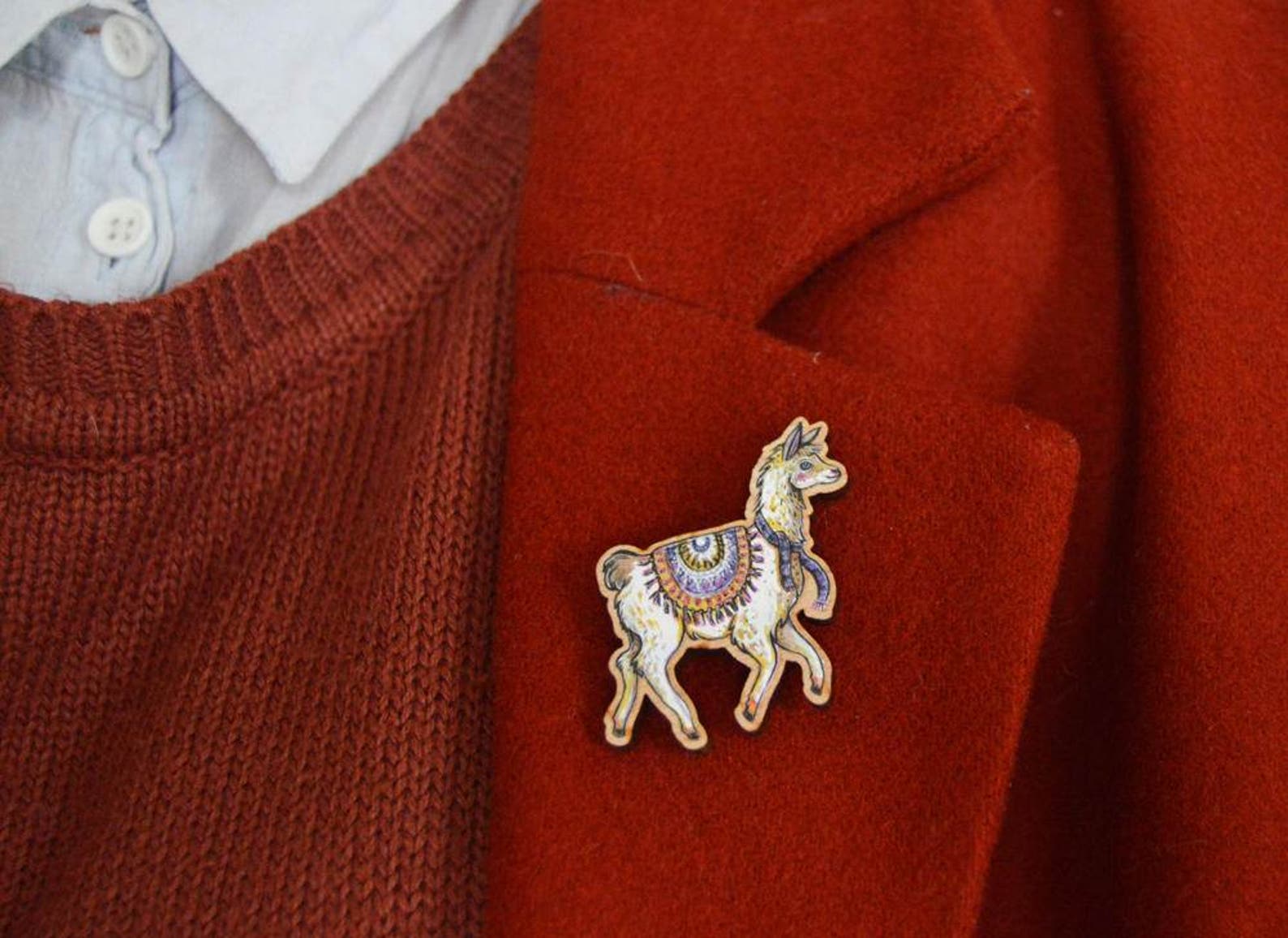 Fancy Llama Wooden Brooch or Necklace - Etsy UK