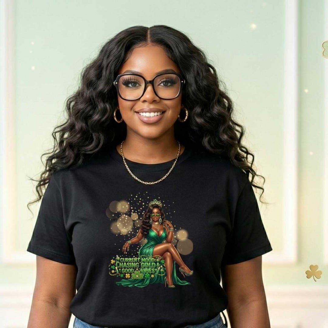Curvy Glam Lady in Green T Shirt Afro Glam Queen Shirt Plus Size ...