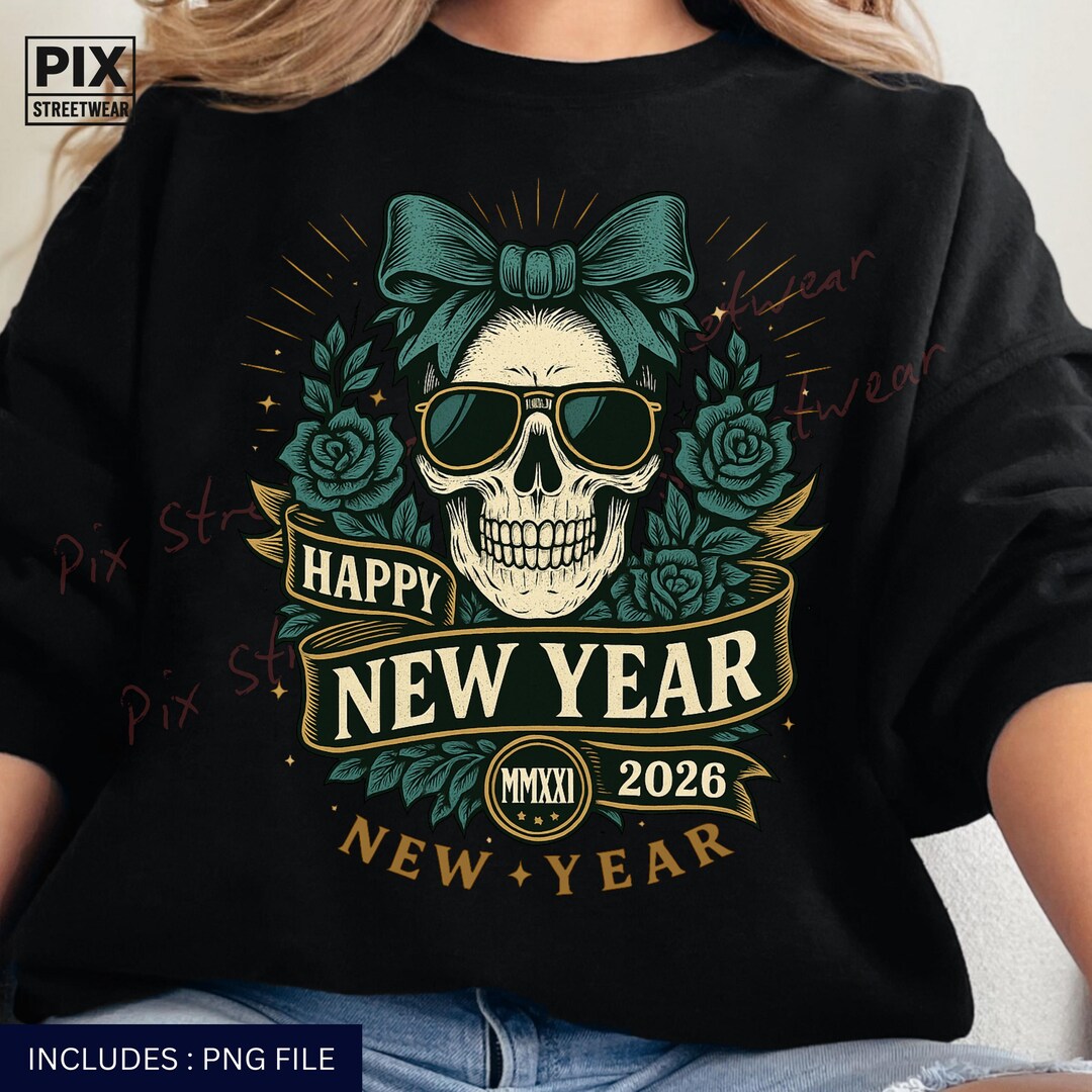 Happy New Year Skull PNG 2026, Gothic Girl Skull With Bow Clipart ...