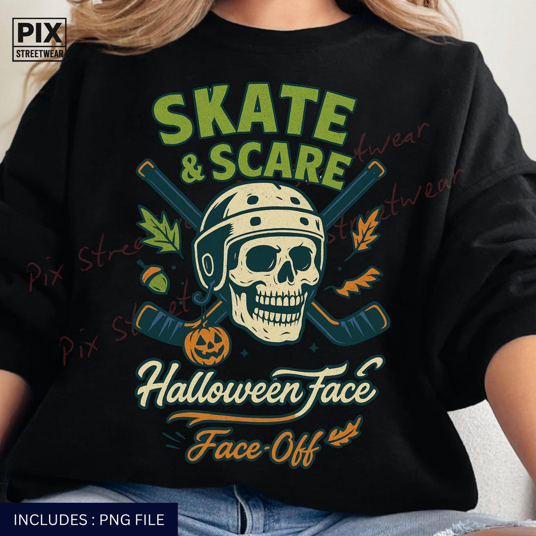 Skate and Scare Hockey Skull PNG, Halloween Sports Clipart, Skeleton ...