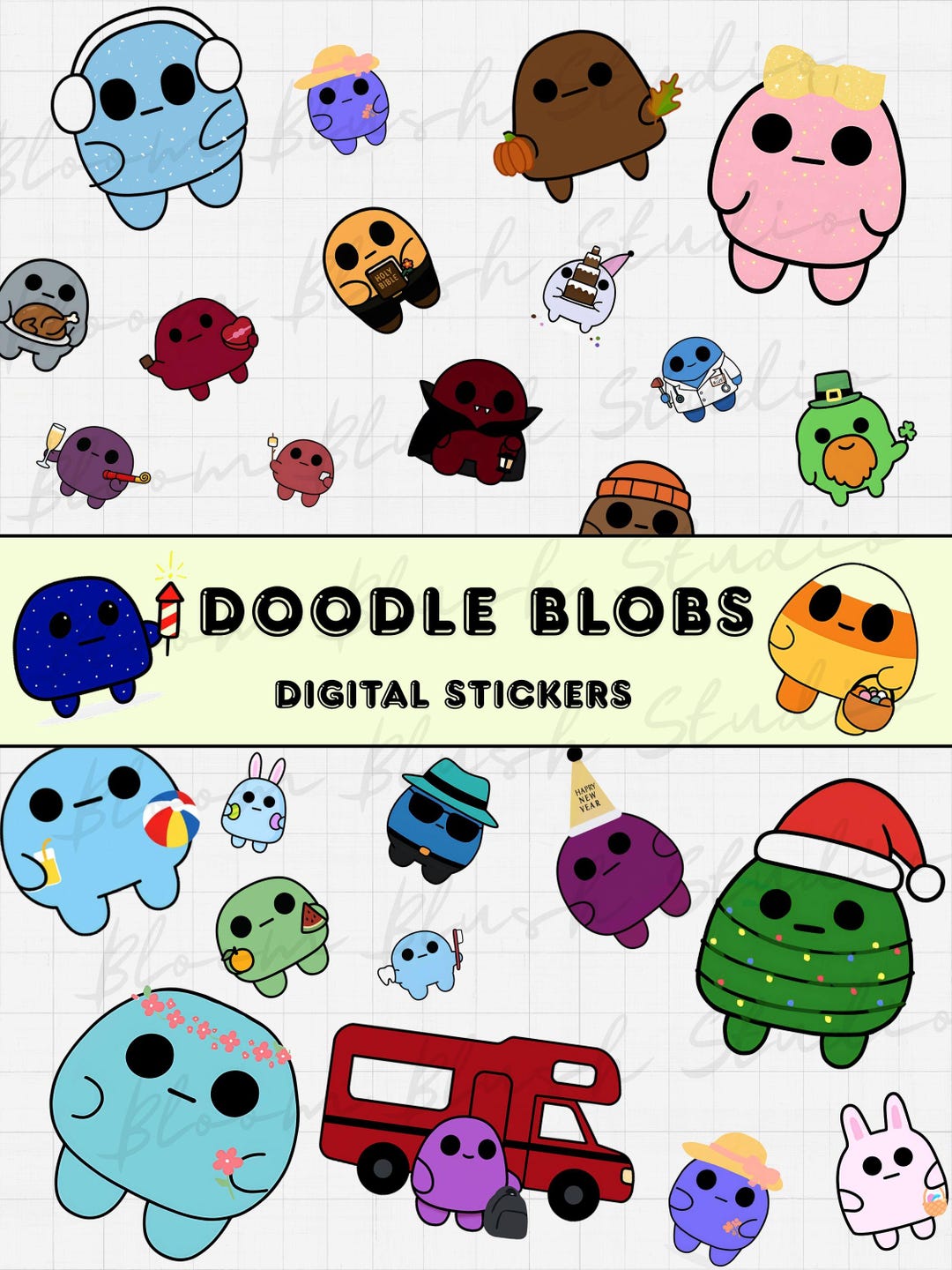 Kawaii Blob Sticker Bundle – Cozy Characters, Planner Stickers (digital ...