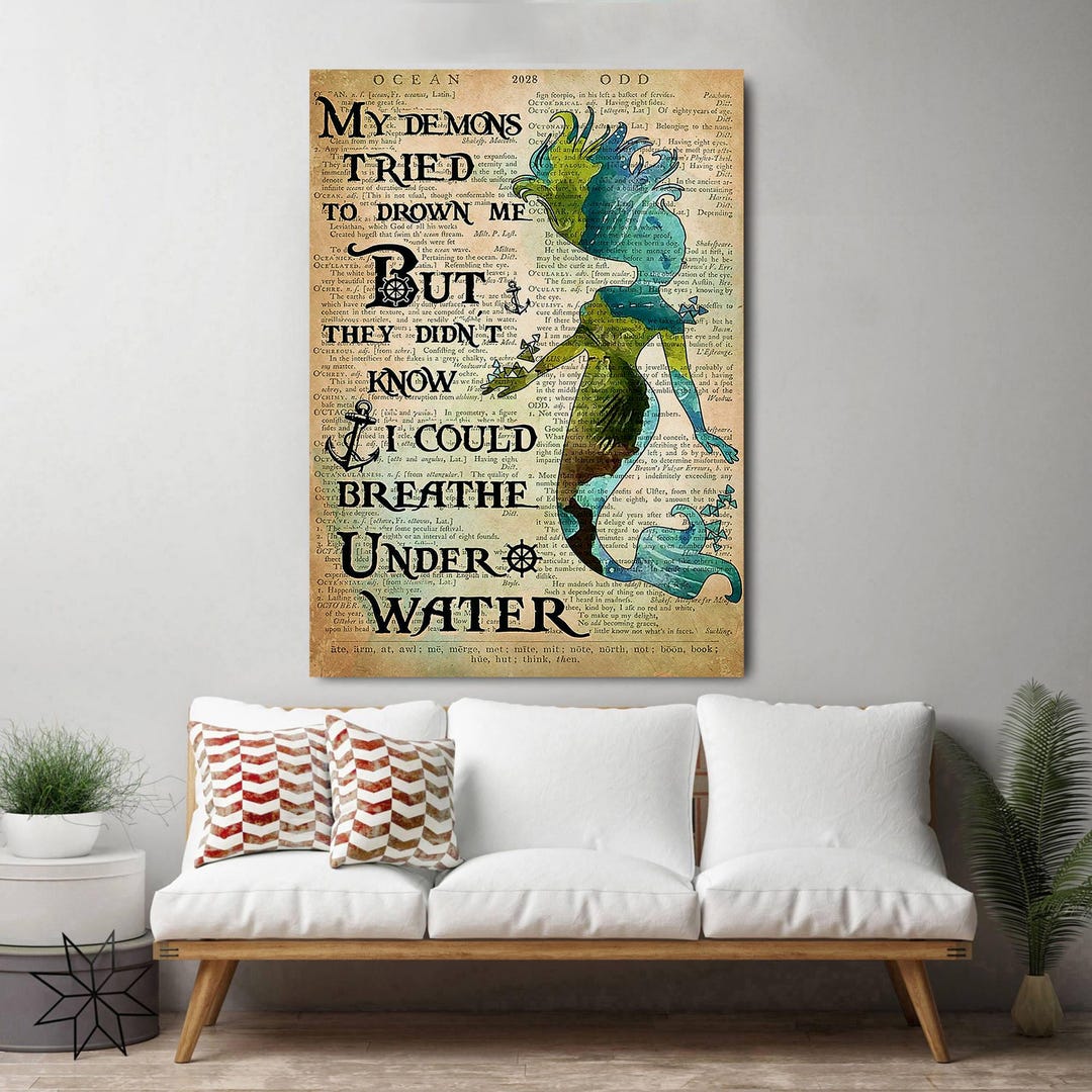 Inspirational Mermaid Canvas, Motivational Quote Wall Art Canvas ...