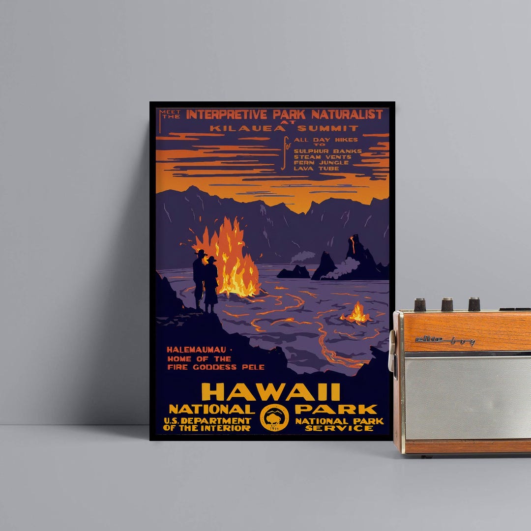 Hawaii National Park Canvas, Kilauea Volcano Art Posters, Vintage ...