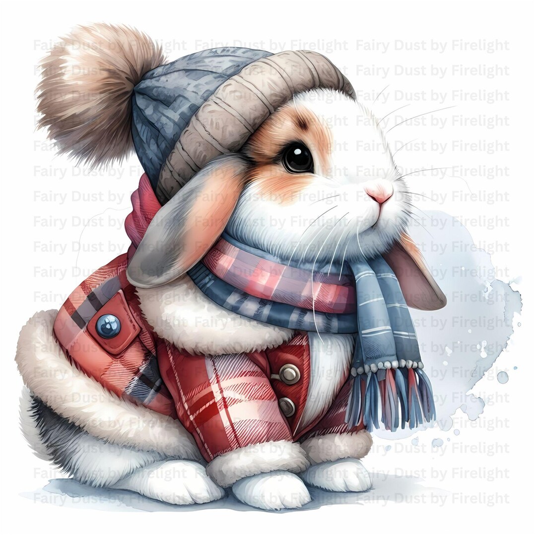 Winter Bunny Clipart Image, Scrapbooking, Junk Journaling Jpegs ...