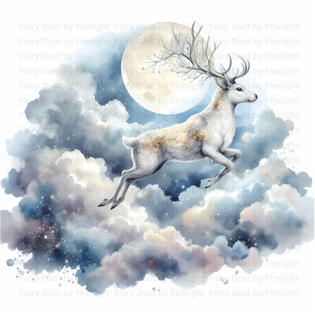 Reindeer in the Clouds Clipart Image, Scrapbooking, Junk Journaling ...