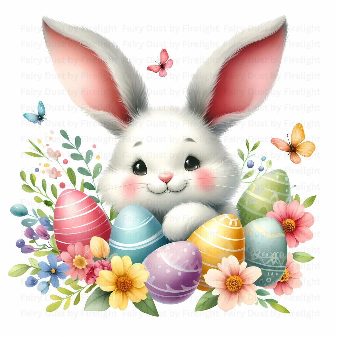 Easter Bunny Clipart | Pastel Painted Eggs L Floral Spring Graphics ...