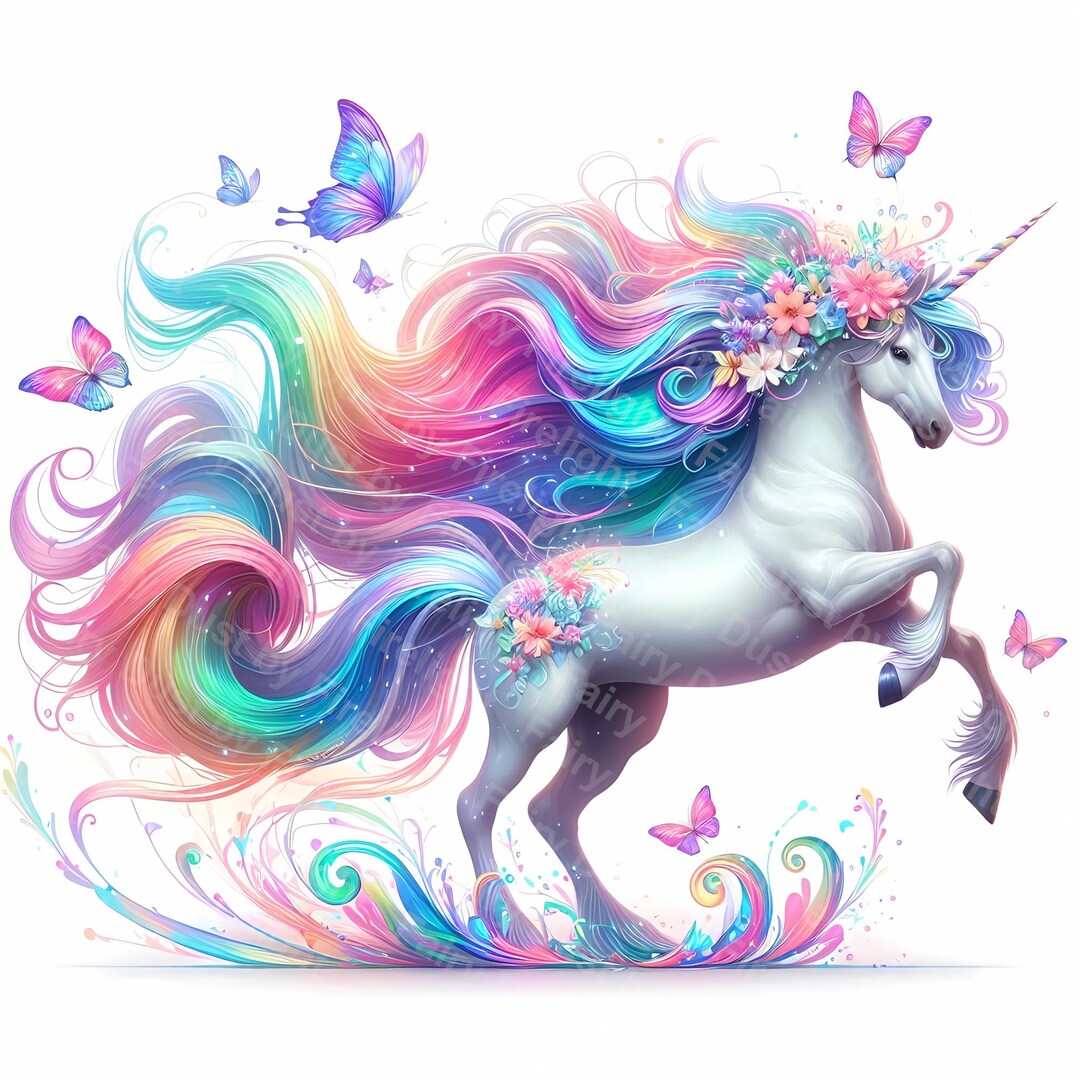 Whimsical Unicorn Clip-art Set - Magical Unicorns, Rainbows, & Flowers ...