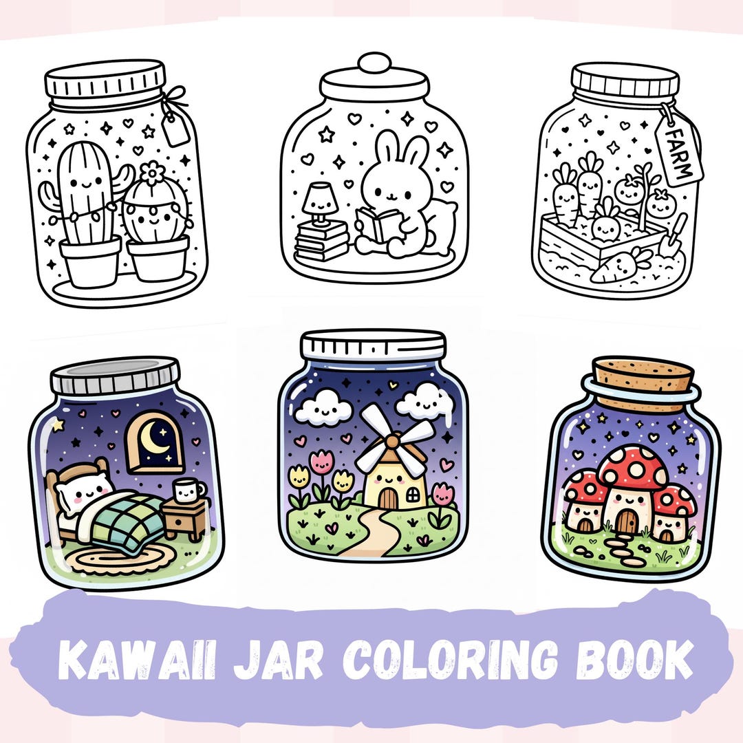 Kawaii Jar Coloring Book, Bold and Easy Coloring Pages, Cute Miniature ...