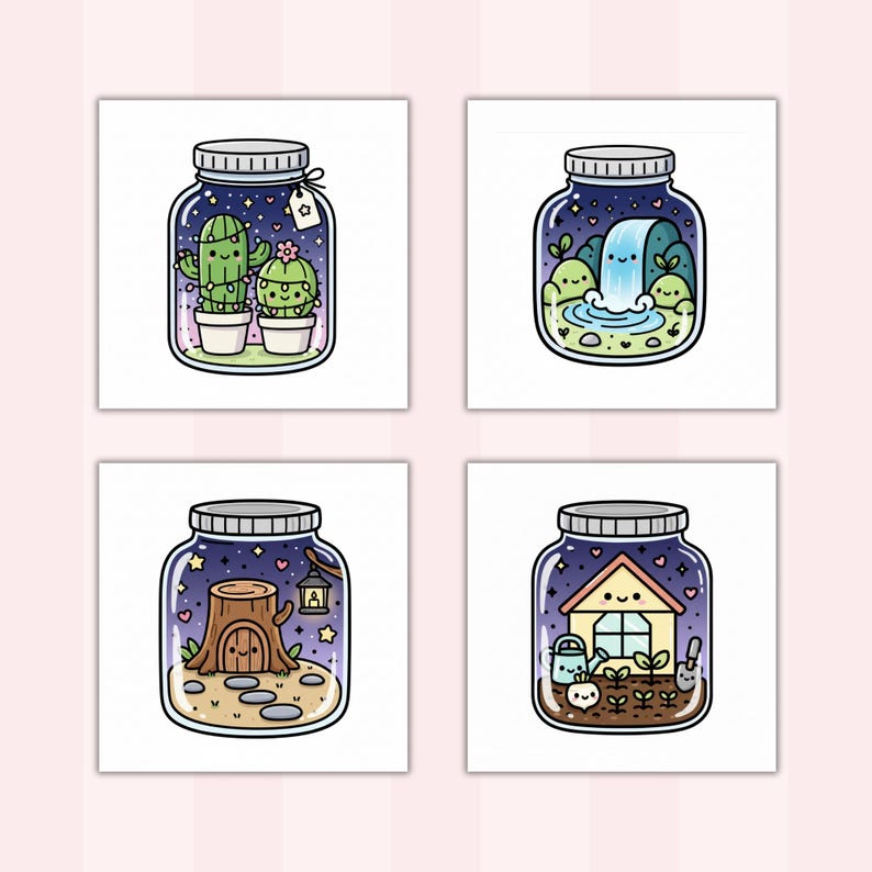 Kawaii Jar Coloring Book, Bold and Easy Coloring Pages, Cute Miniature ...