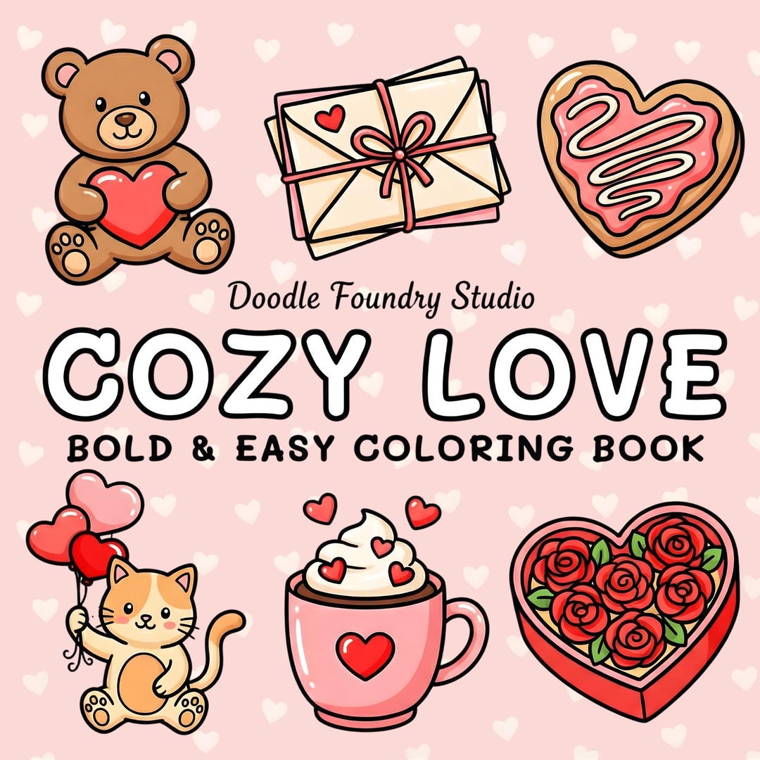 Cozy Love Coloring Book | 50 Bold and Easy Coloring Designs | Printable ...