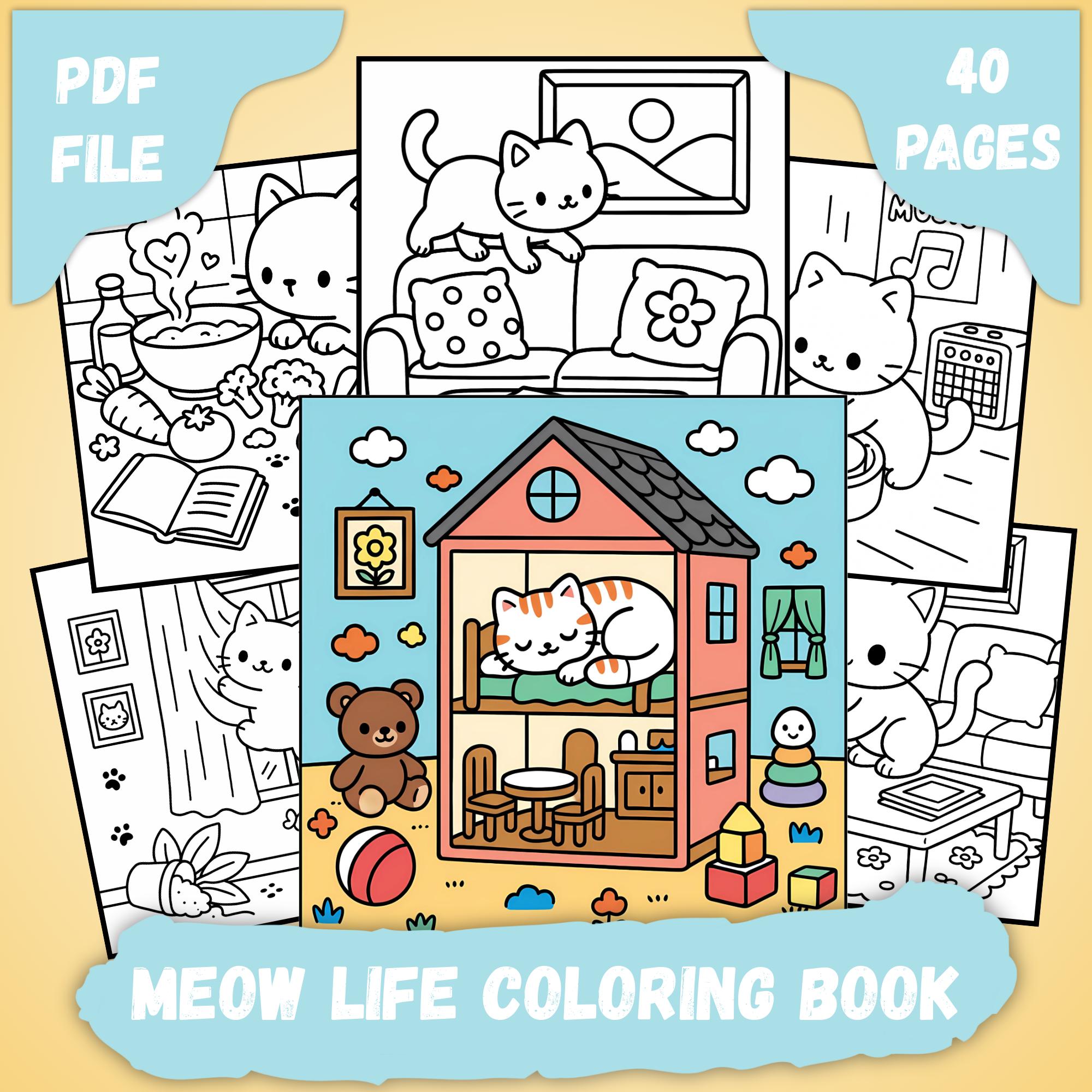 Coloring Book, Meow Life Coloring Pages for Teens & Adults, Bold and ...