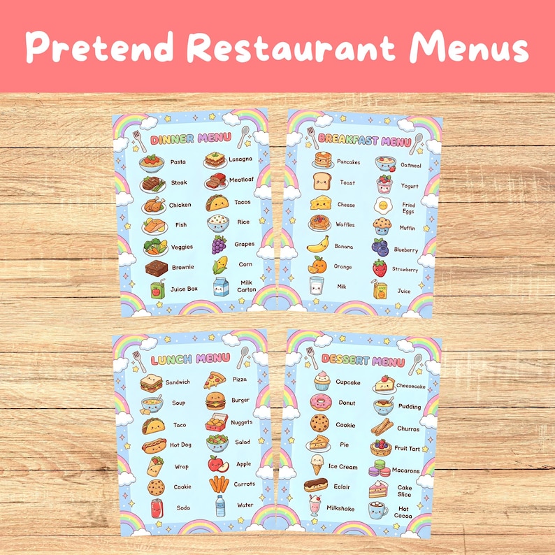 Pretend Restaurant Menus, Pretend Play Menus, Kitchen Play Menus, Kids ...