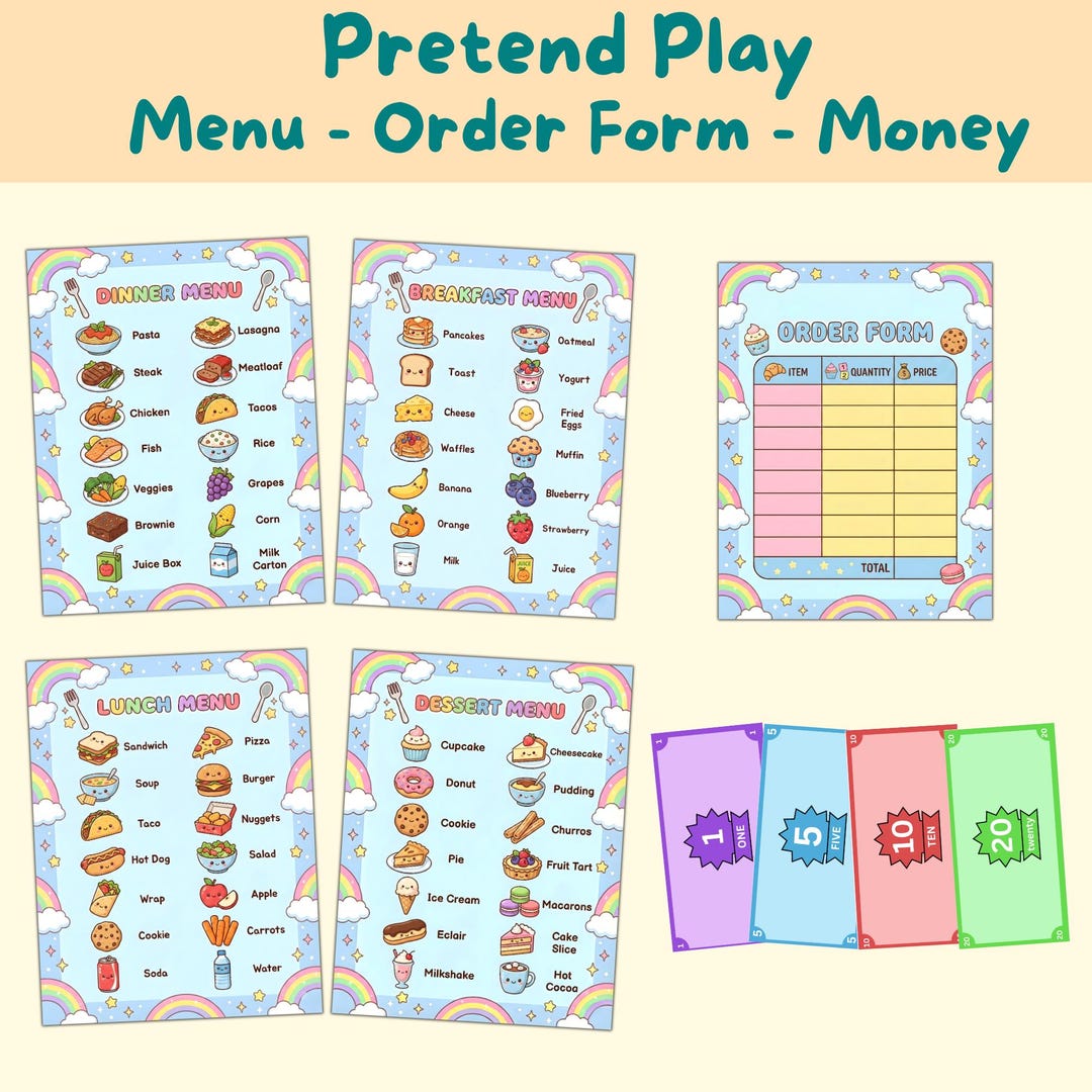 Pretend Restaurant Menus, Pretend Play Menus, Kitchen Play Menus, Kids ...