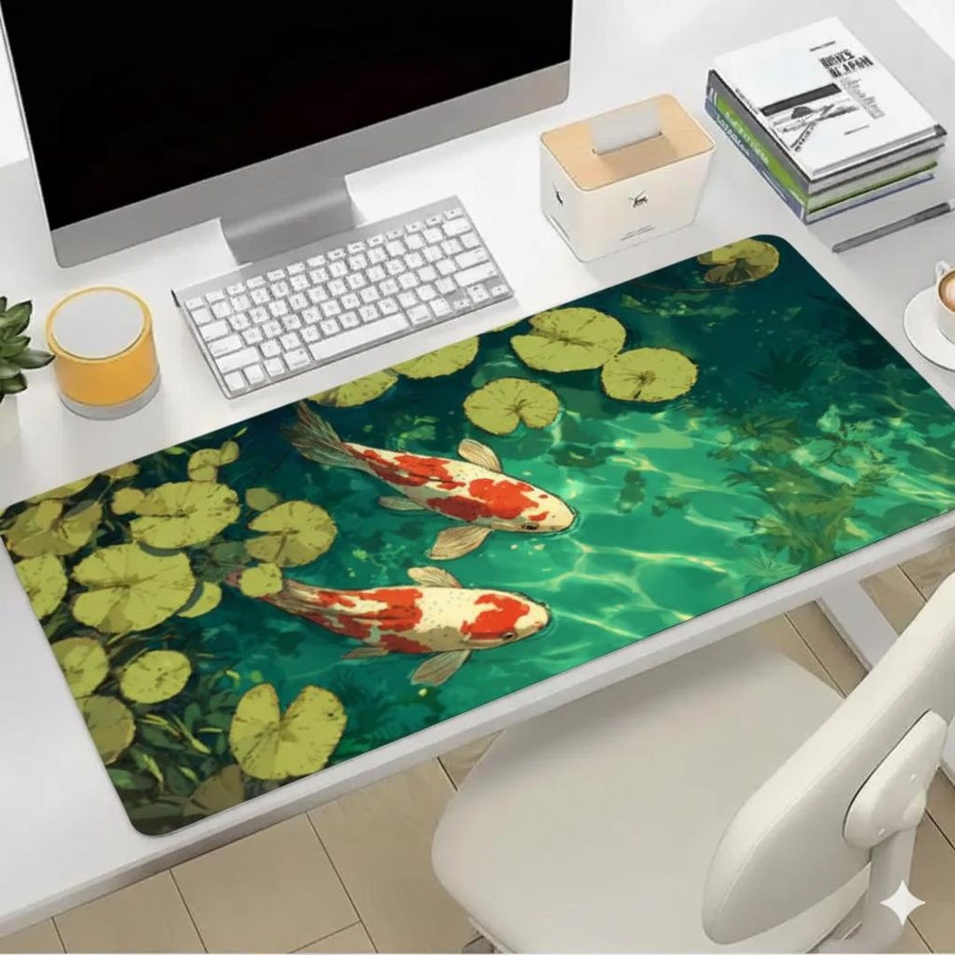 Koi Fish Pond Desk Mat XXL: Serene Lofi Gaming Mouse Pad - Etsy