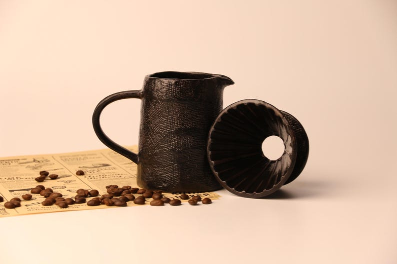 Handmade Ceramic Pour Over Coffee Set – Coffee Dripper + Jug, Wabi-sabi ...