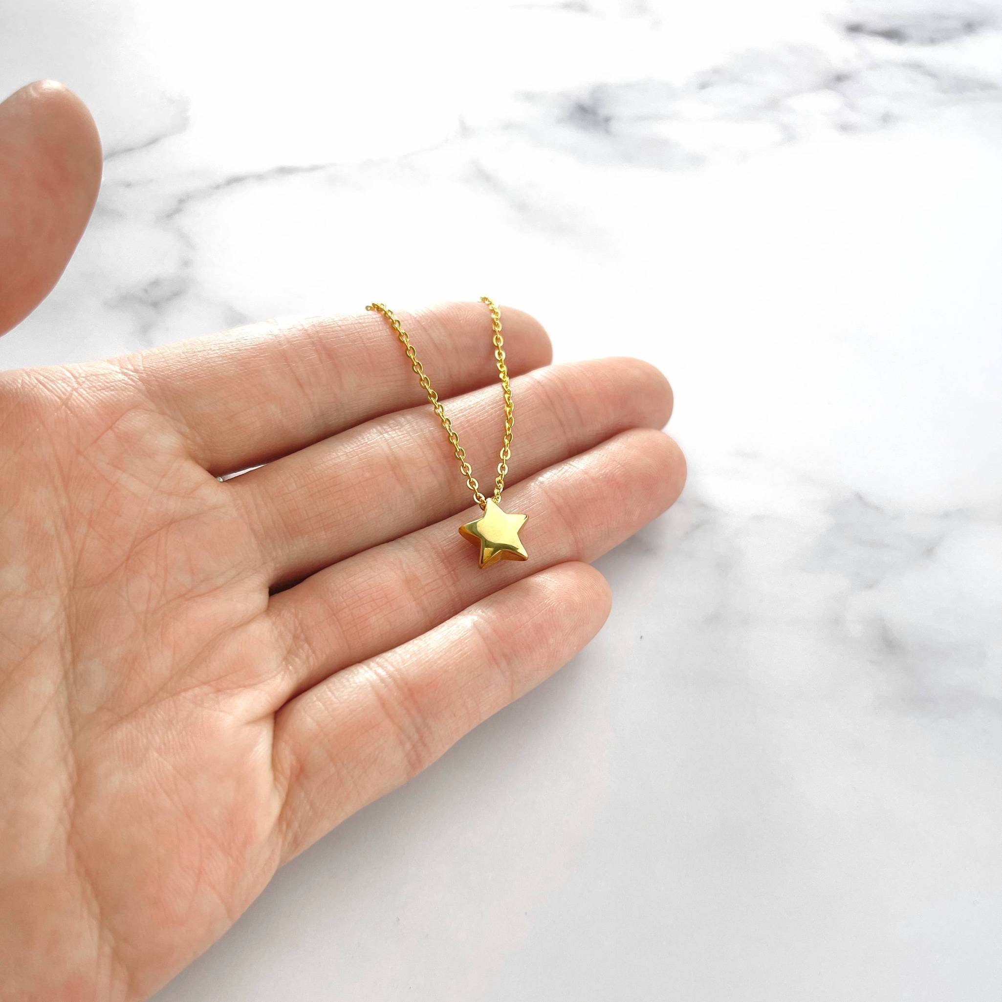 18K Gold Star Charm Necklace - Single or Matching Set of 2 Star ...