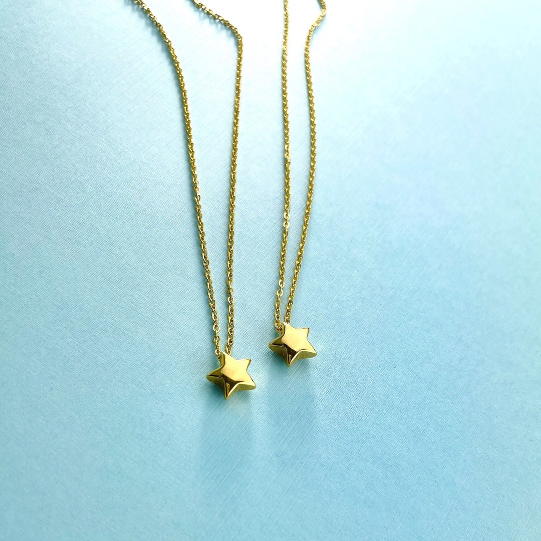 18K Gold Star Necklace Single or Matching Set of 2 Star Necklaces, Gift ...