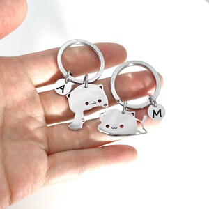 Matching Couples Cat Necklaces or Keychains, Custom Engraved Initials ...