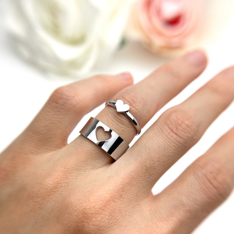 Matching Friendship Couples Heart Ring Set Lover Rings His and - Etsy