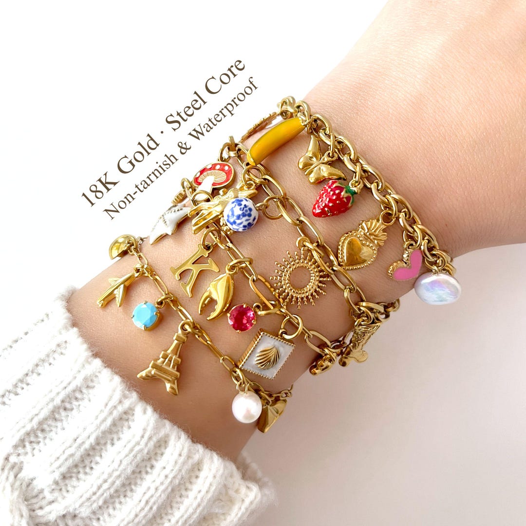 Build Your Own Custom 18K Gold Charm Bracelet, 100% WATERPROOF + Non ...