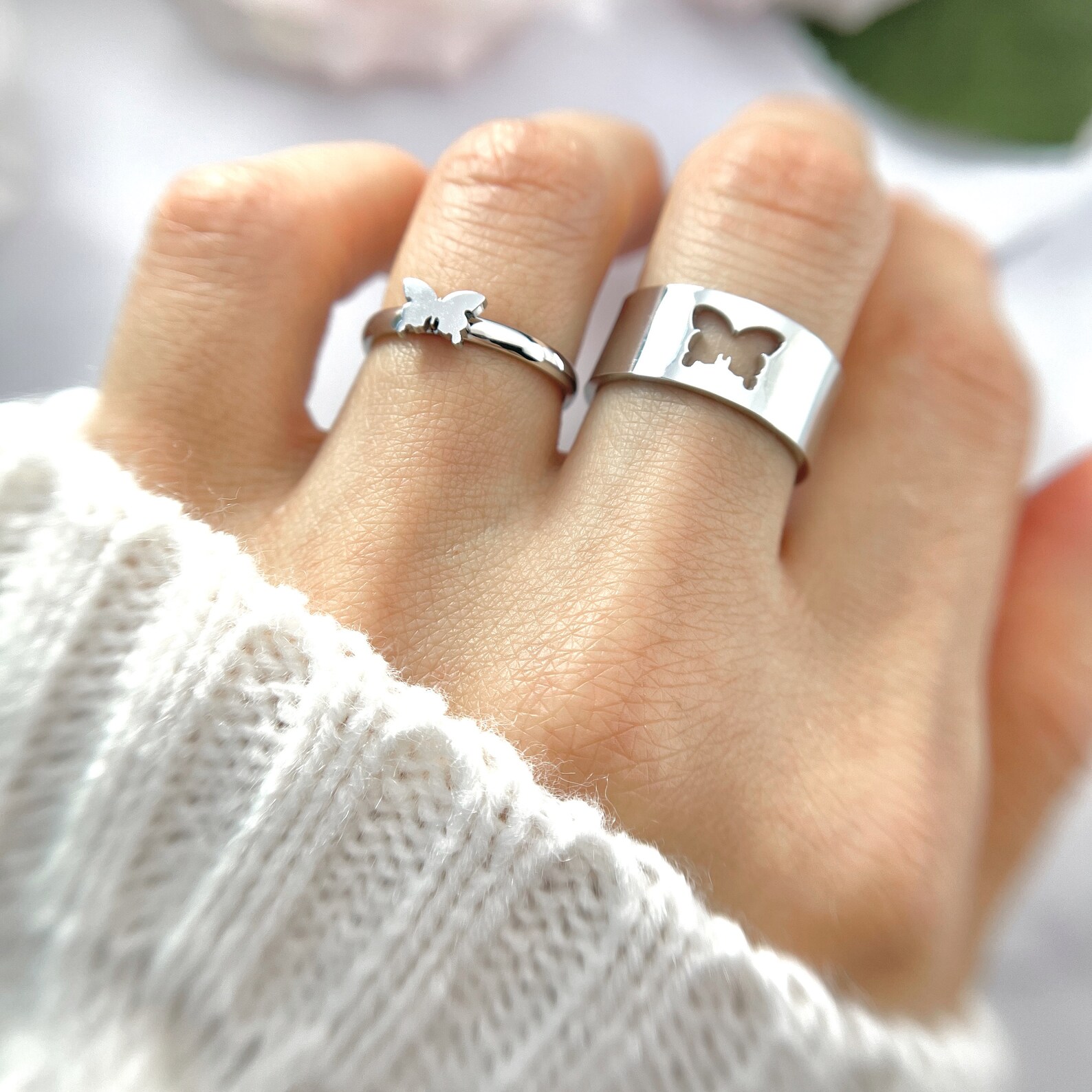 Matching Friendship Couples Butterfly Ring Set His and Her - Etsy