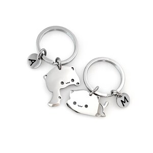 Matching Couples Cat Necklaces or Keychains, Custom Engraved Initials ...