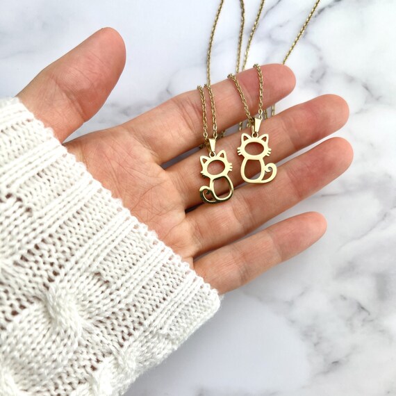 Cat Necklace Gold Necklace Gift Best Friends Matching - Etsy