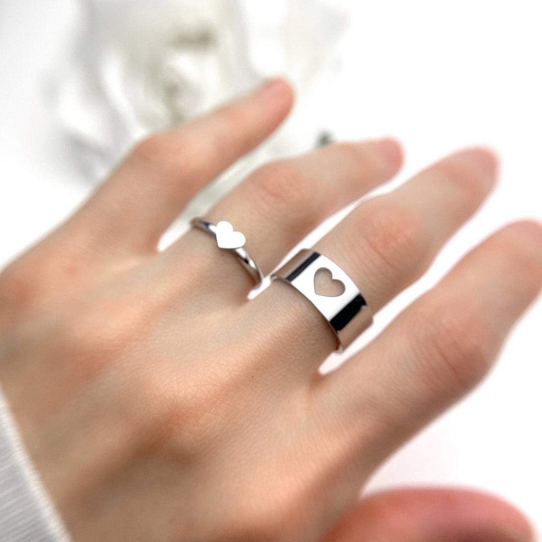 Matching Friendship Couples Heart Ring Set Lover Rings His and Her ...