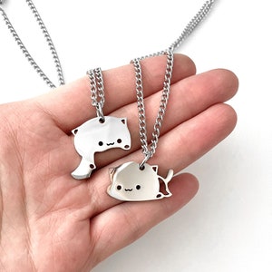 Matching Couples Cat Necklaces or Keychains, Custom Engraved Initials ...
