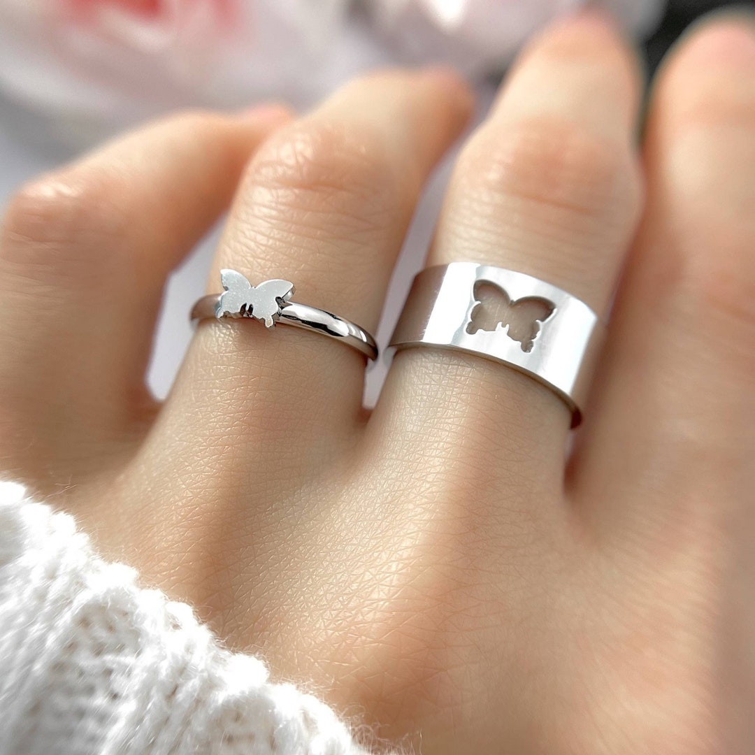 Matching Friendship Couples Butterfly Ring Set His and Her Lover ...