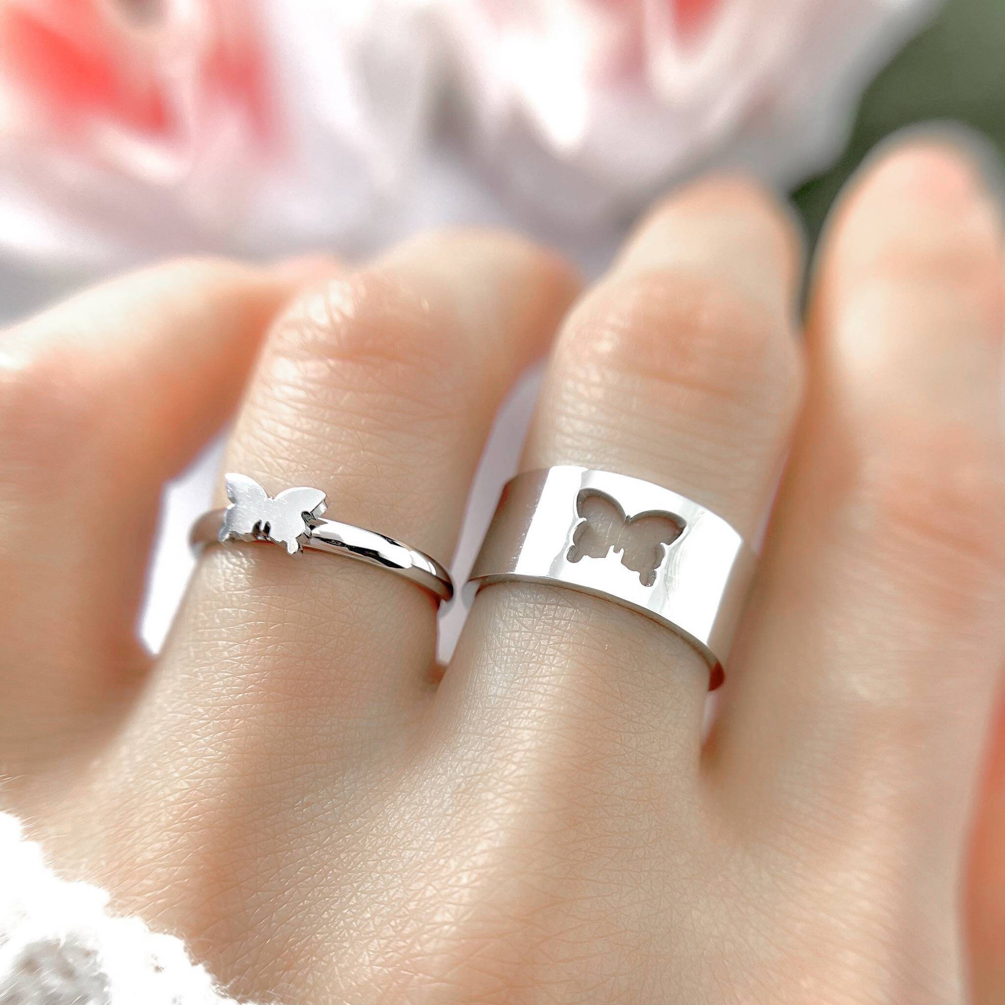 Matching Friendship Couples Butterfly Ring Set His and Her Lover ...