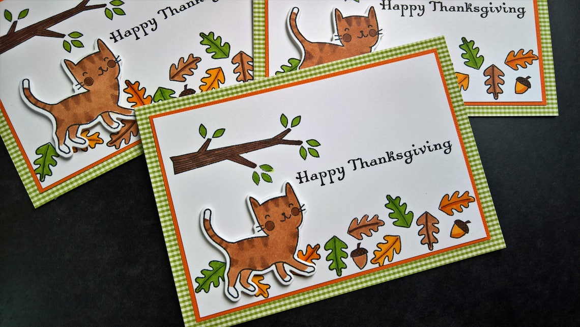 Cat Thanksgiving Card Kitty Greeting Card Happy Thanksgiving - Etsy