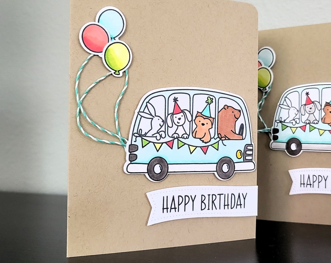 VW Bus Birthday Card, Happy Birthday Greeting Card, VW Vanagon, Dog ...
