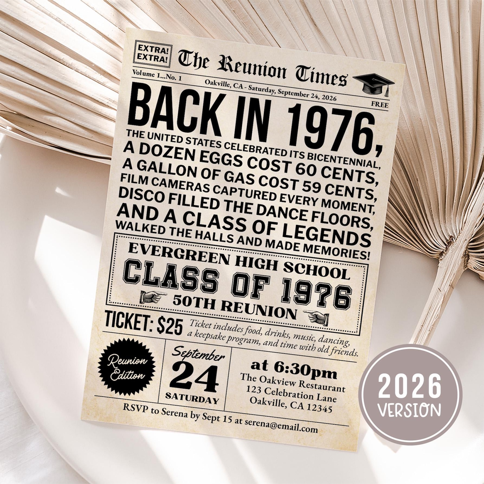 50th Class Reunion Invitation Template, Class of 1976 50th High School ...