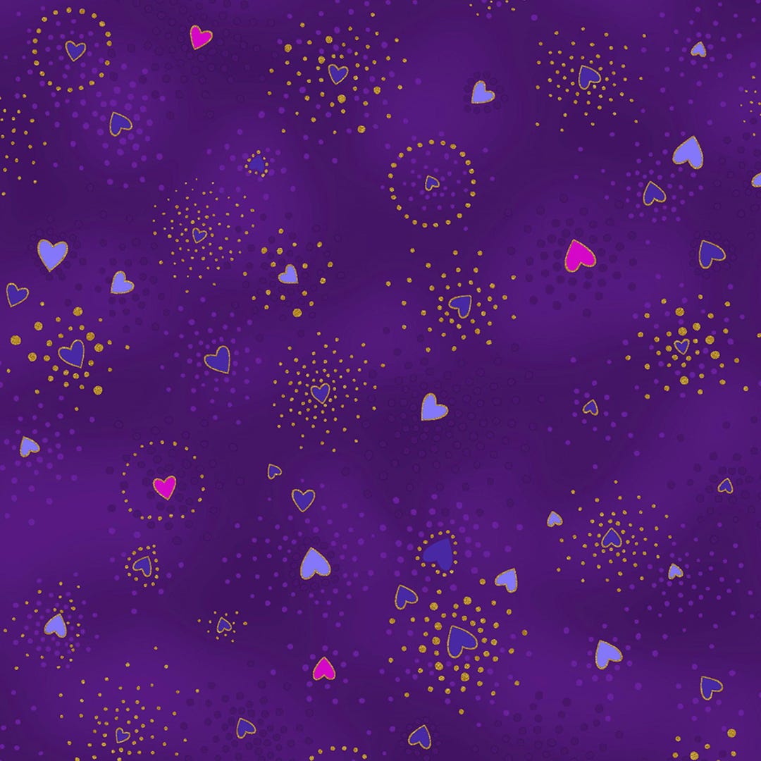Laurel Burch Basic Hearts Purple Metallic From Clothworks 100% Cotton Quilt Fabric Y1124-27M ...