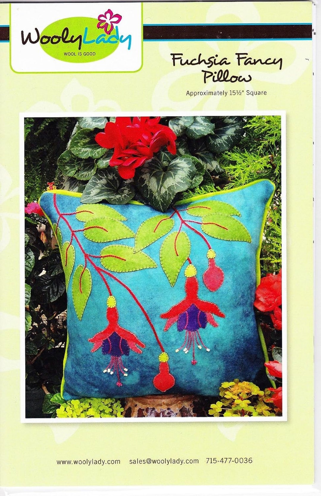 Fuchsia Fancy Pillow Pattern From Woolylady 15.5" Square Wool Applique ...