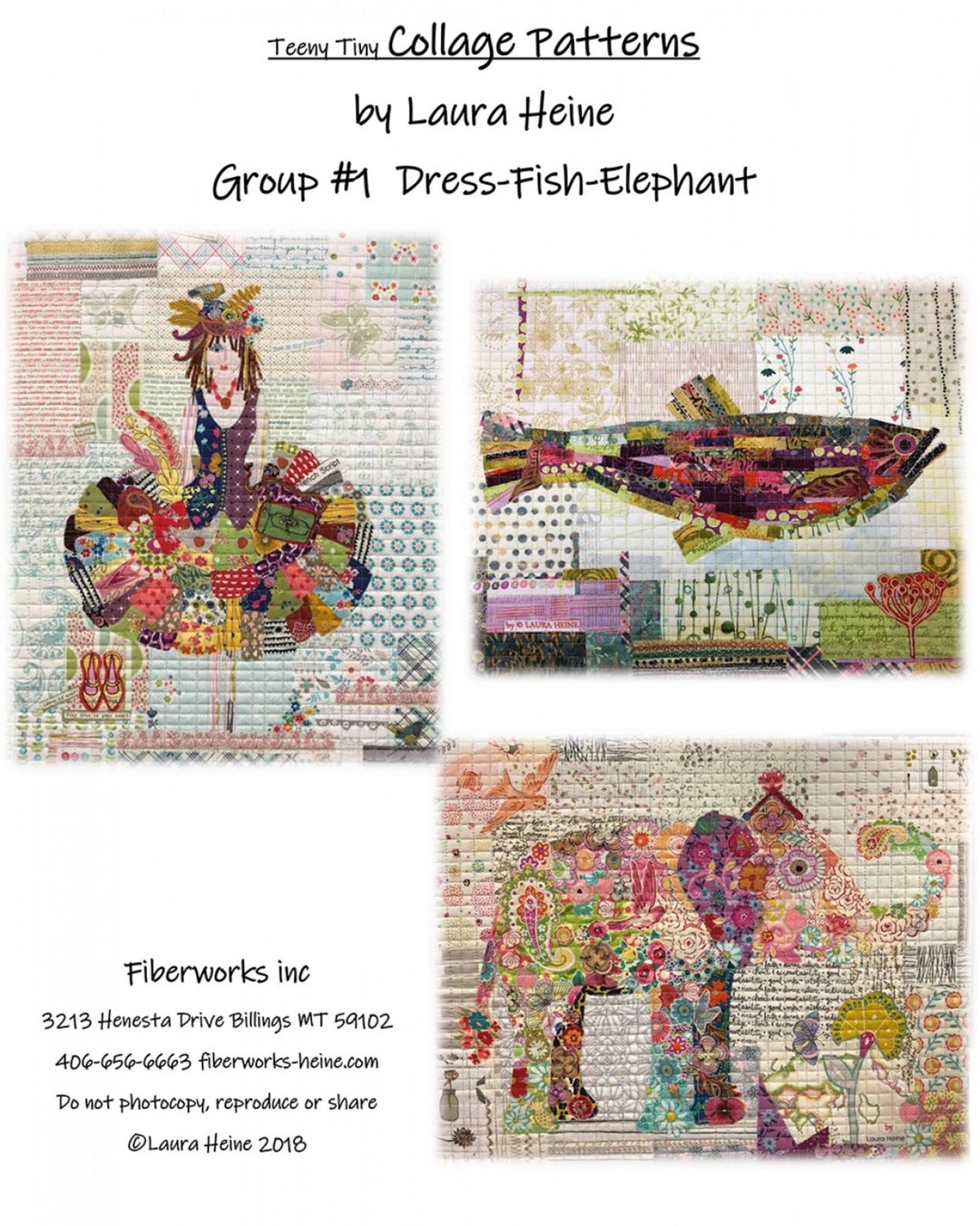 Teeny Tiny #1 Collage Quilt Pattern the Dress, Fish and Elephant by ...