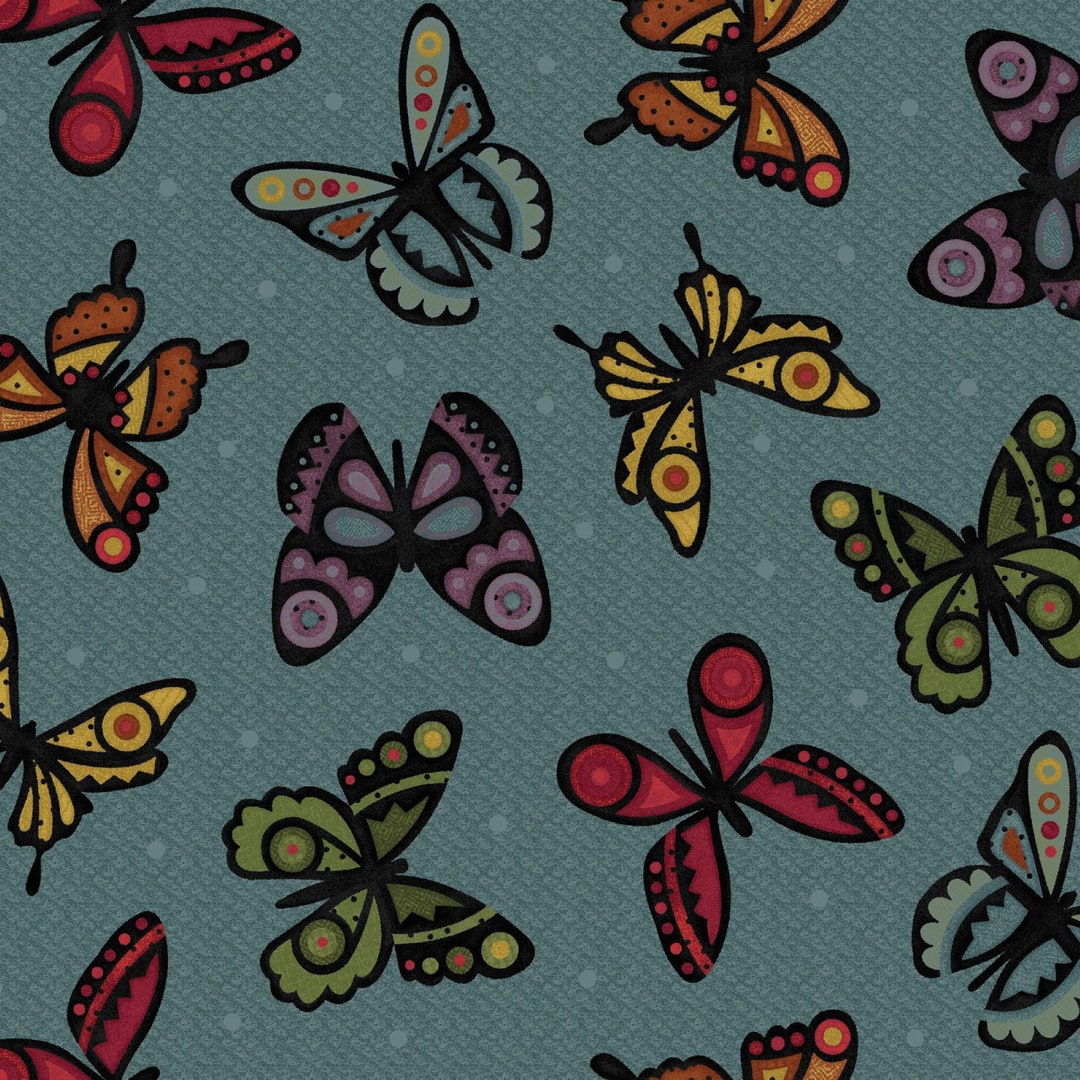 Bonnie's Butterflies Flannel Blue by Bonnie Sullivan von Maywood Studio ...