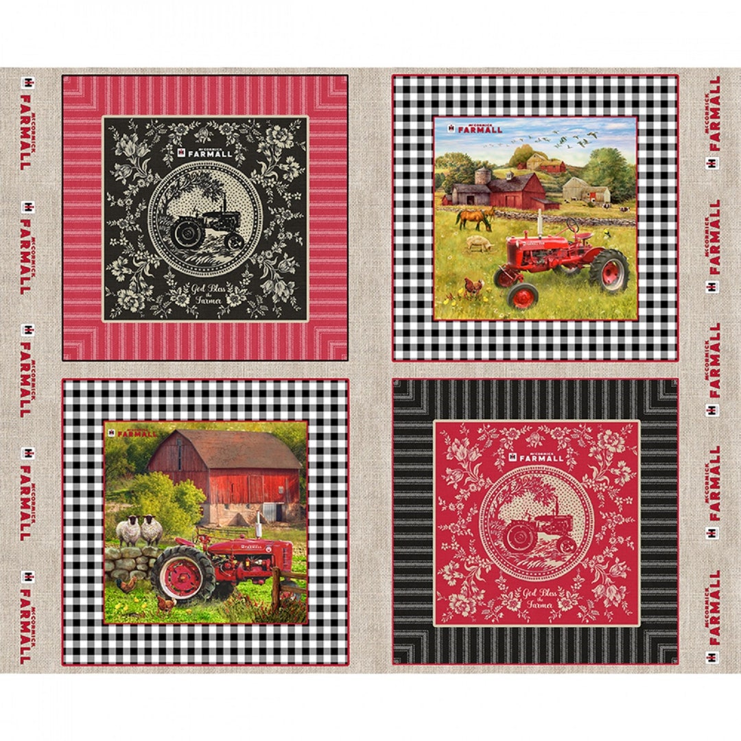 Farmall Tractor Sweet Farmhouse Toile Pillow Panel From Sykel 100% ...