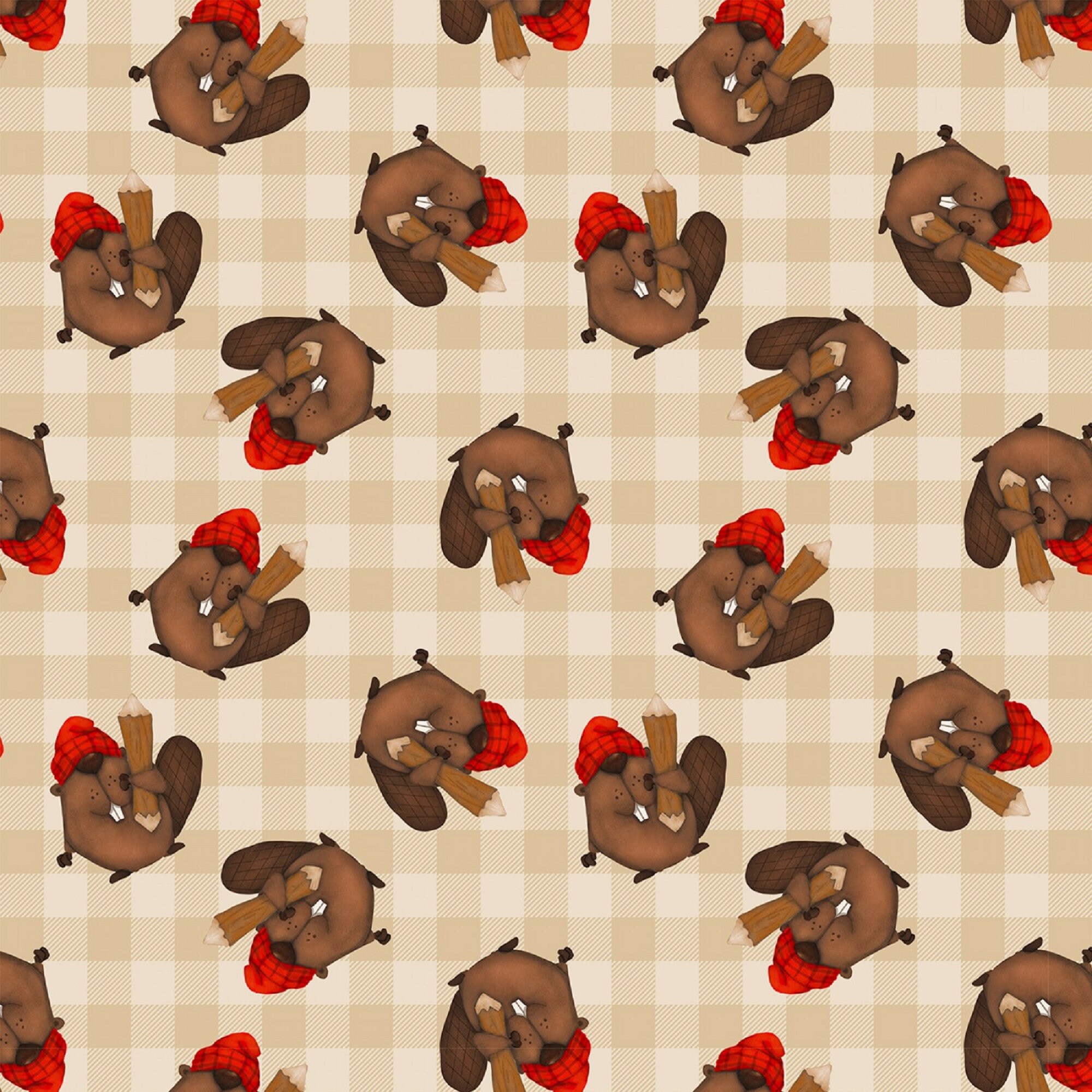 Timber Gnomies Tossed Beavers Christmas Fabric by Shelly Comiskey From ...