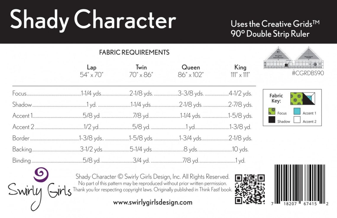 Shady Character Quilt Pattern by Swirly Girls Designs - 4 Sizes SGD064 ...