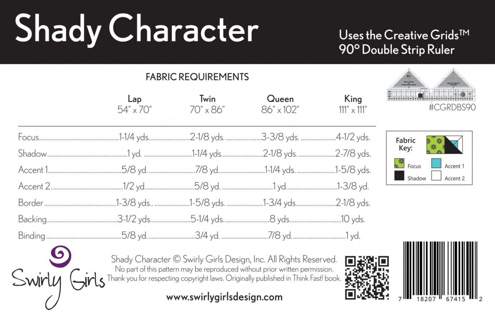 Shady Character Quilt Pattern by Swirly Girls Designs - 4 Sizes SGD064 ...