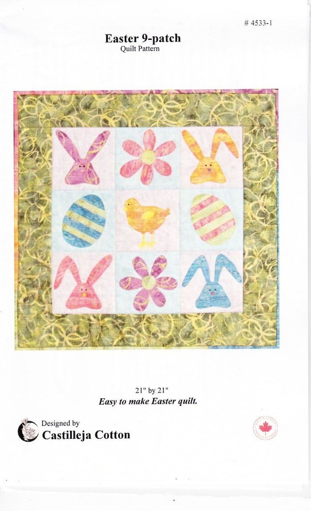 Easter 9-patch Quilt Pattern by Castilleja Cotton 21" X 21" Applique - Free Shipping U.S. - Etsy