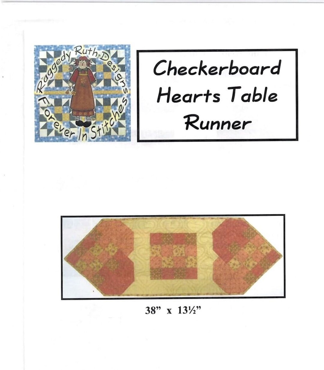 Checkerboard Hearts Table Runner Pattern by Raggedy Ruth Designs 38" X ...