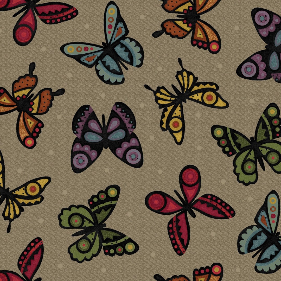 Bonnie's Butterflies Flannel Tan by Bonnie Sullivan From Maywood Studio ...