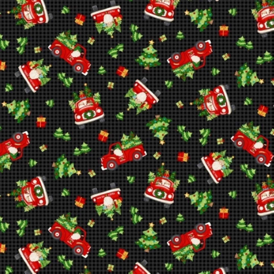 Timber Gnomies Tree Farm Gnome Christmas Truck Toss Fabric by Shelly ...