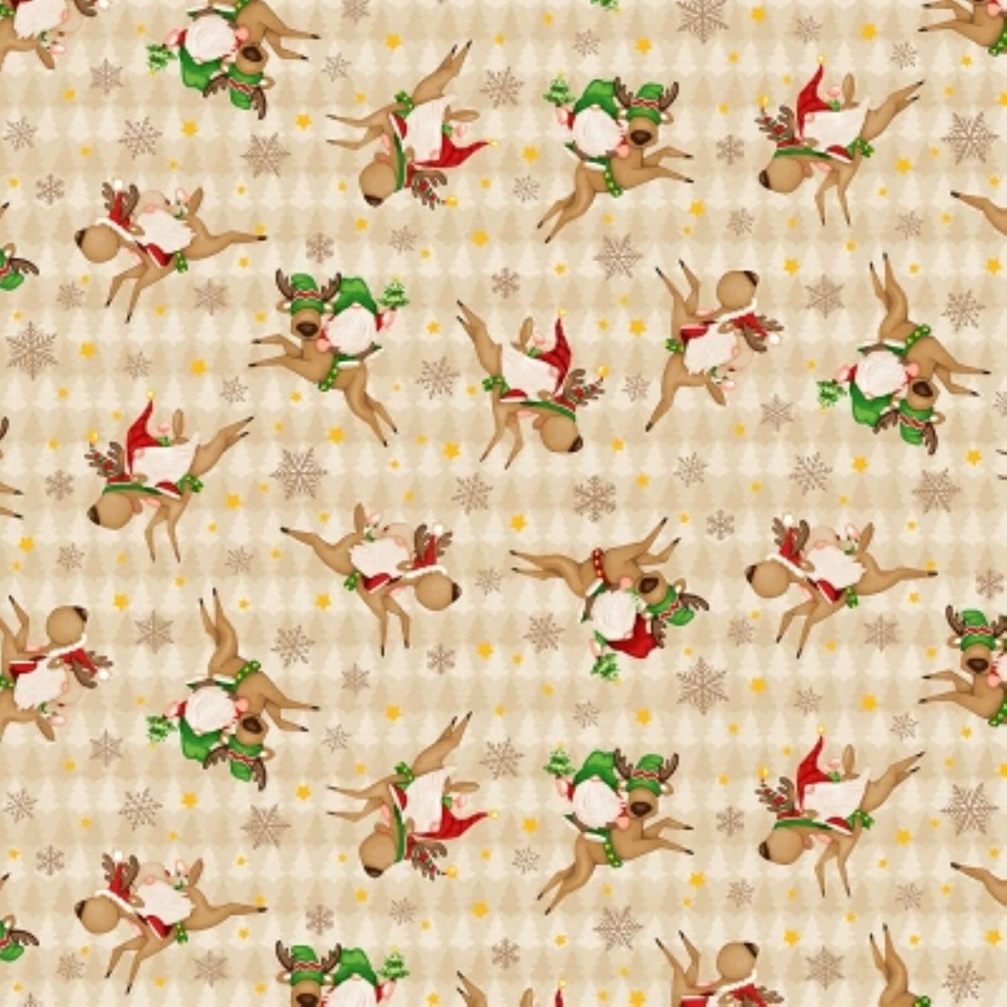 Timber Gnomies Tree Farm Gnome Christmas Reindeer Fabric by Shelly ...