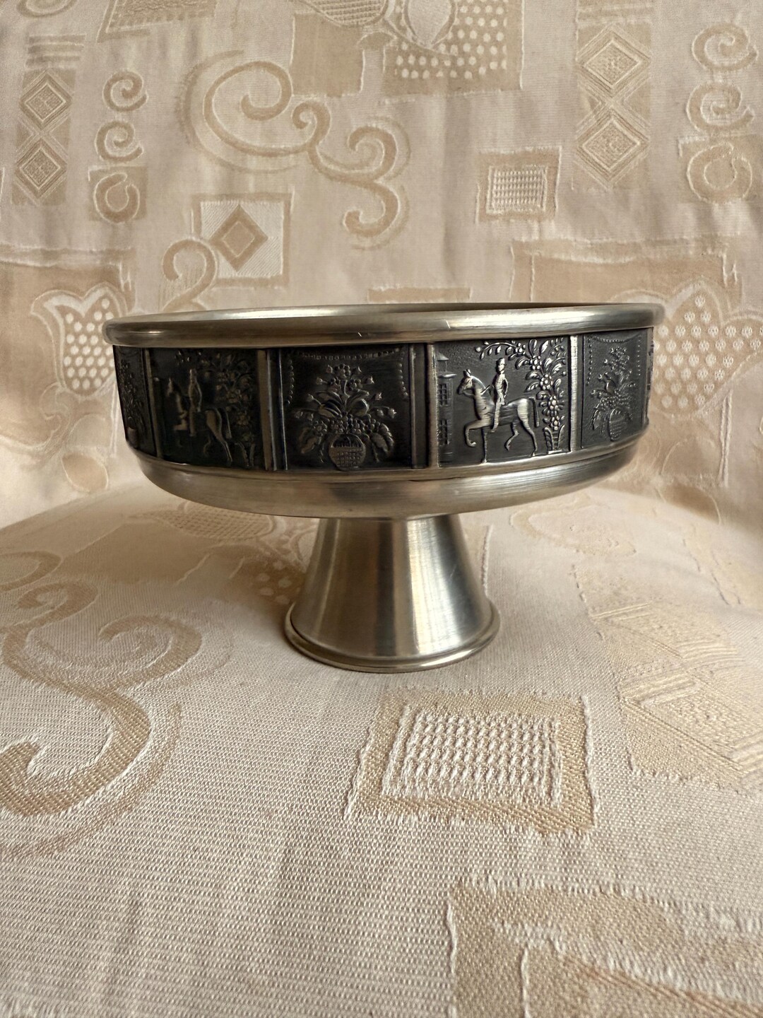 Vintage Pewter Compote Bowl – Scandinavian Pedestal Dish With Medieval ...